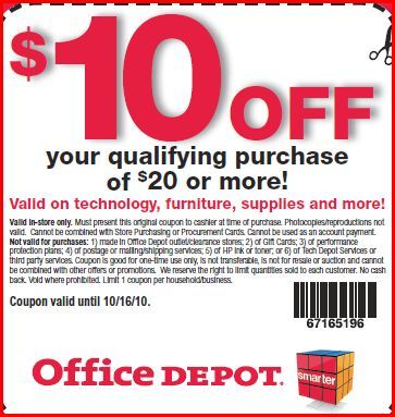 Office Depot Coupon: High Value $10 Off $20