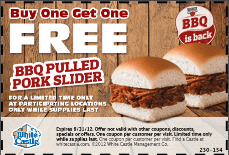 White Castle: BOGO Free BBQ Pulled Pork Slider