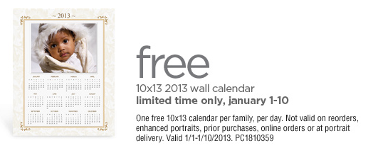 FREE 10x13 Wall Calendar from JC Portraits (JC Penney)!