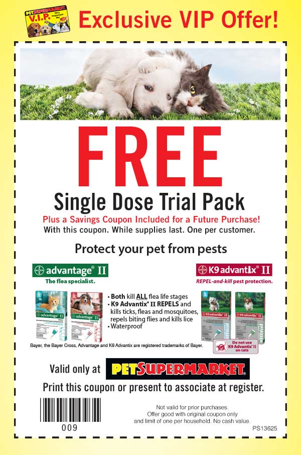 Pet Supermarket Coupon: FREE Single Dose K-9 Advantix or Advantage II
