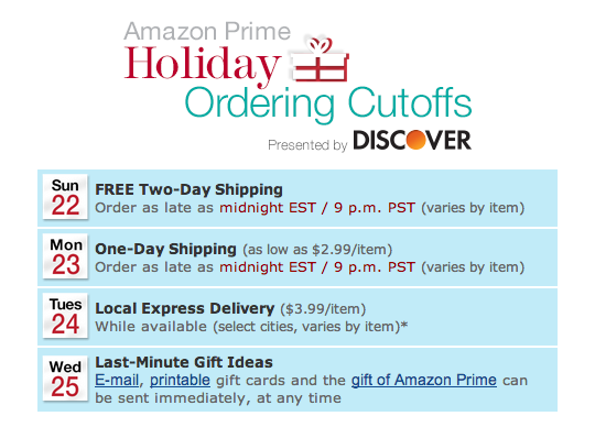 Amazon Shipping Cut-Off Dates! - Mojosavings.com