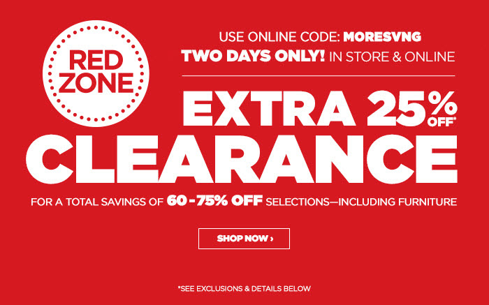 JCPenney: Extra off 25% Red Zone Clearance! 2 Days Only! - Mojosavings.com