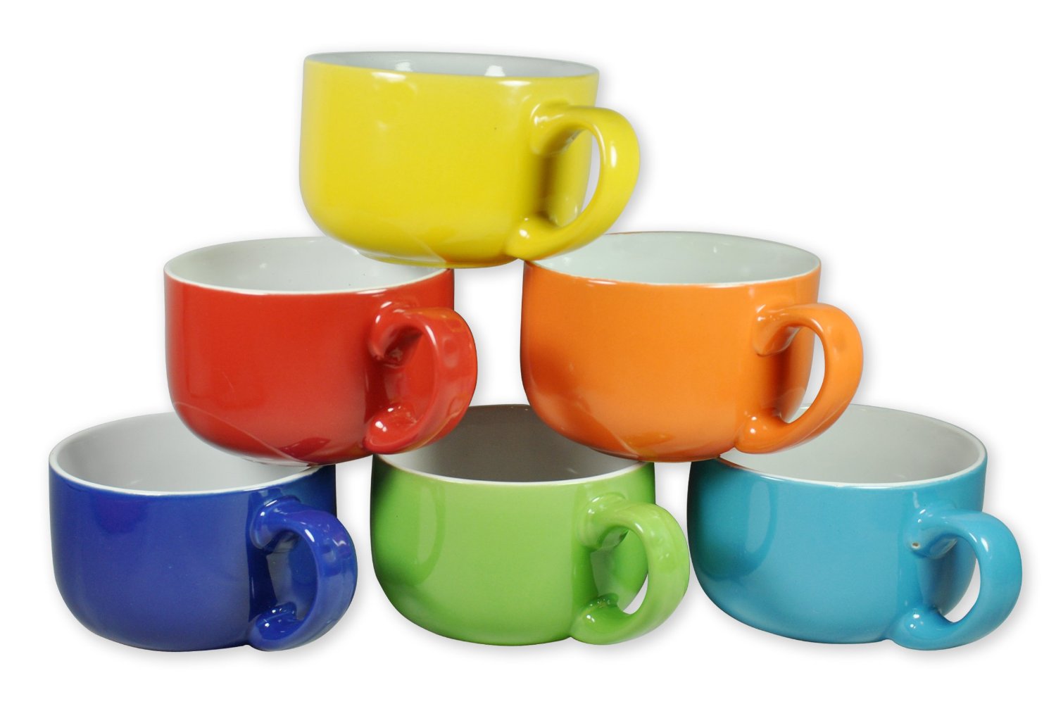 6 Large Sized 14 Ounce Colored Ceramic Coffee Soup Mugs Only 15 80 