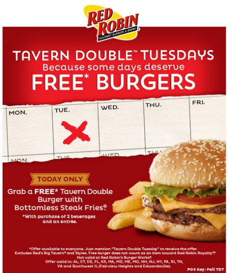 FREE Tavern Double Burger with Bottomless Steak Fries with Purchase ...