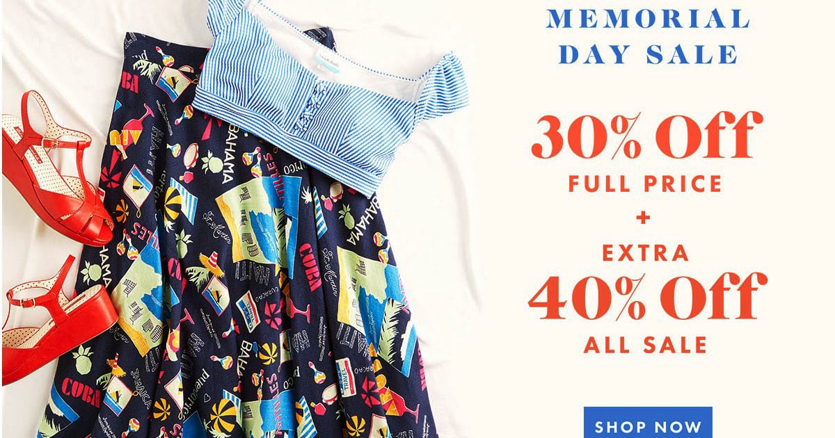 MODCLOTH Memorial Day SALE-BRATION 30% Off + 40% Off - Mojosavings.com
